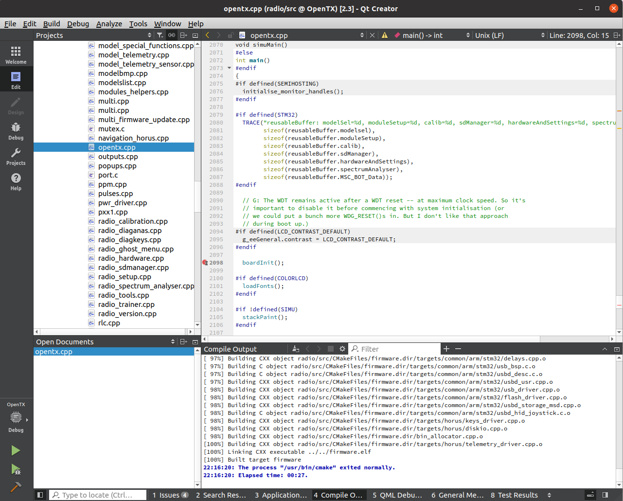 Blog 2 Exploring And Debugging Opentxedgetx With Qt Creator Ide Under Ubuntu Linux Rc Groups 9818
